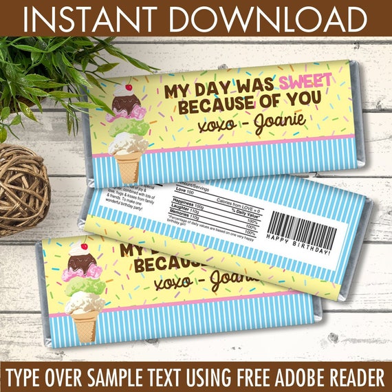Ice Cream Theme Candy Bar Wrappers - Ice Cream Favor, Chocolate Bar ...