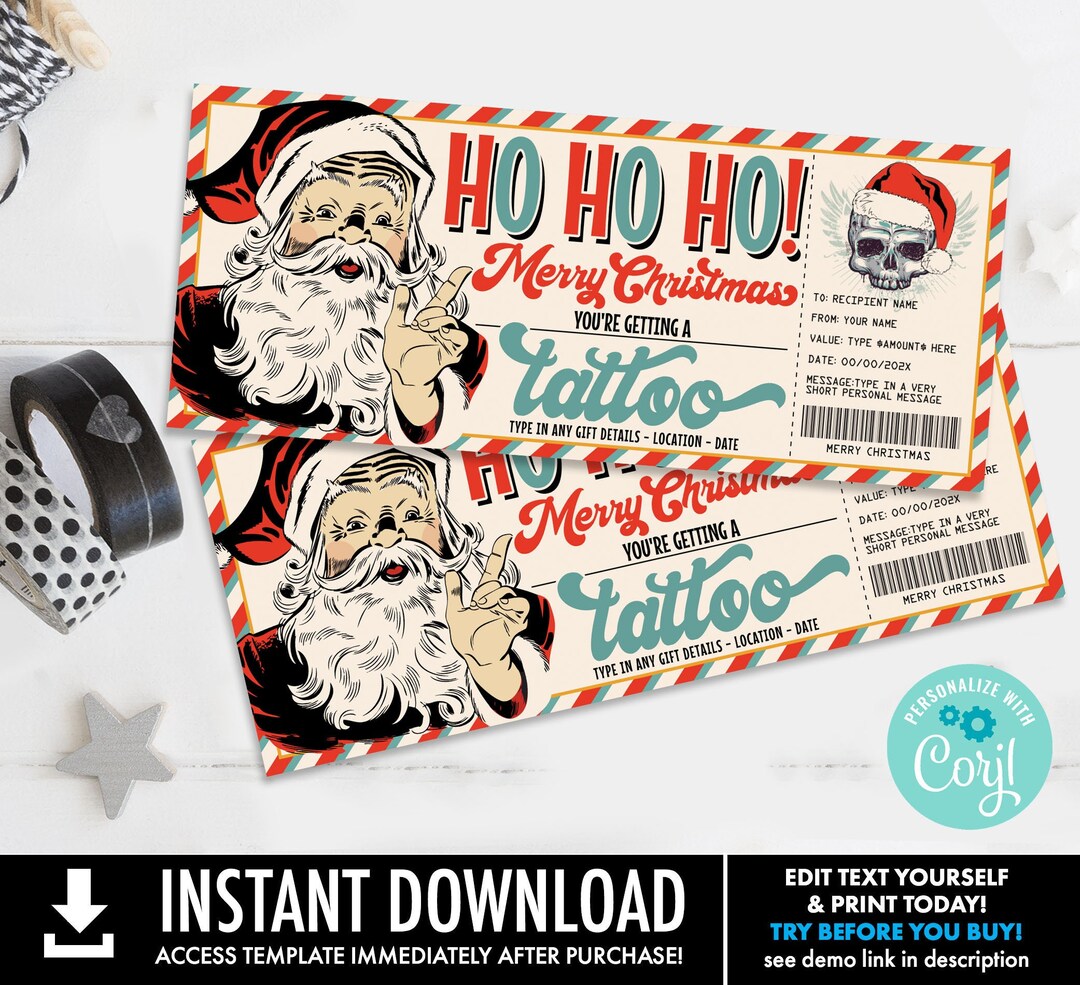 Christmas Tattoo Gift Certificate,time to Get Inked Gift Voucher,skull ...