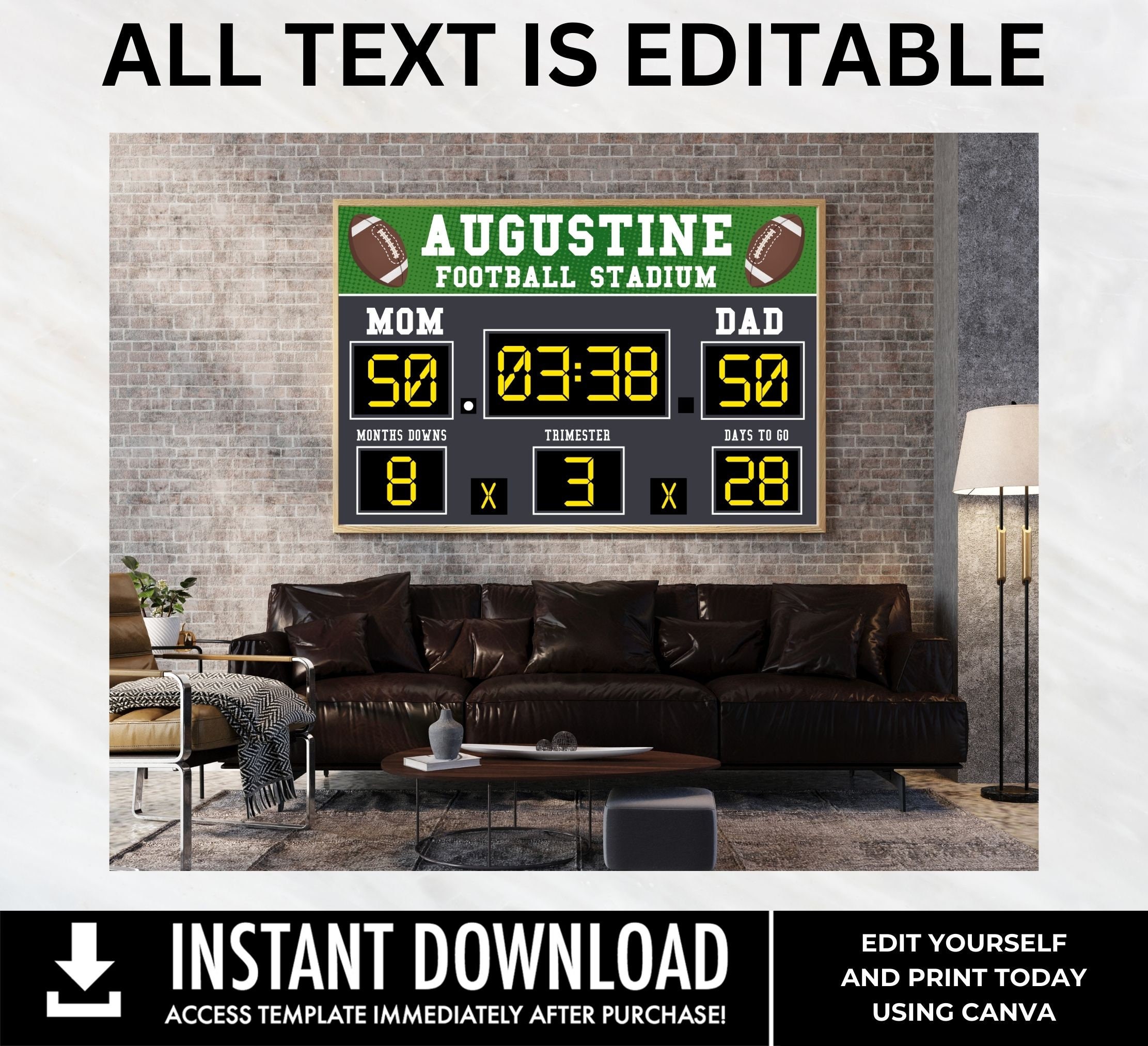 Football Scoreboard Baby Shower 36"x24" Poster/sign - Scoreboard Party ...