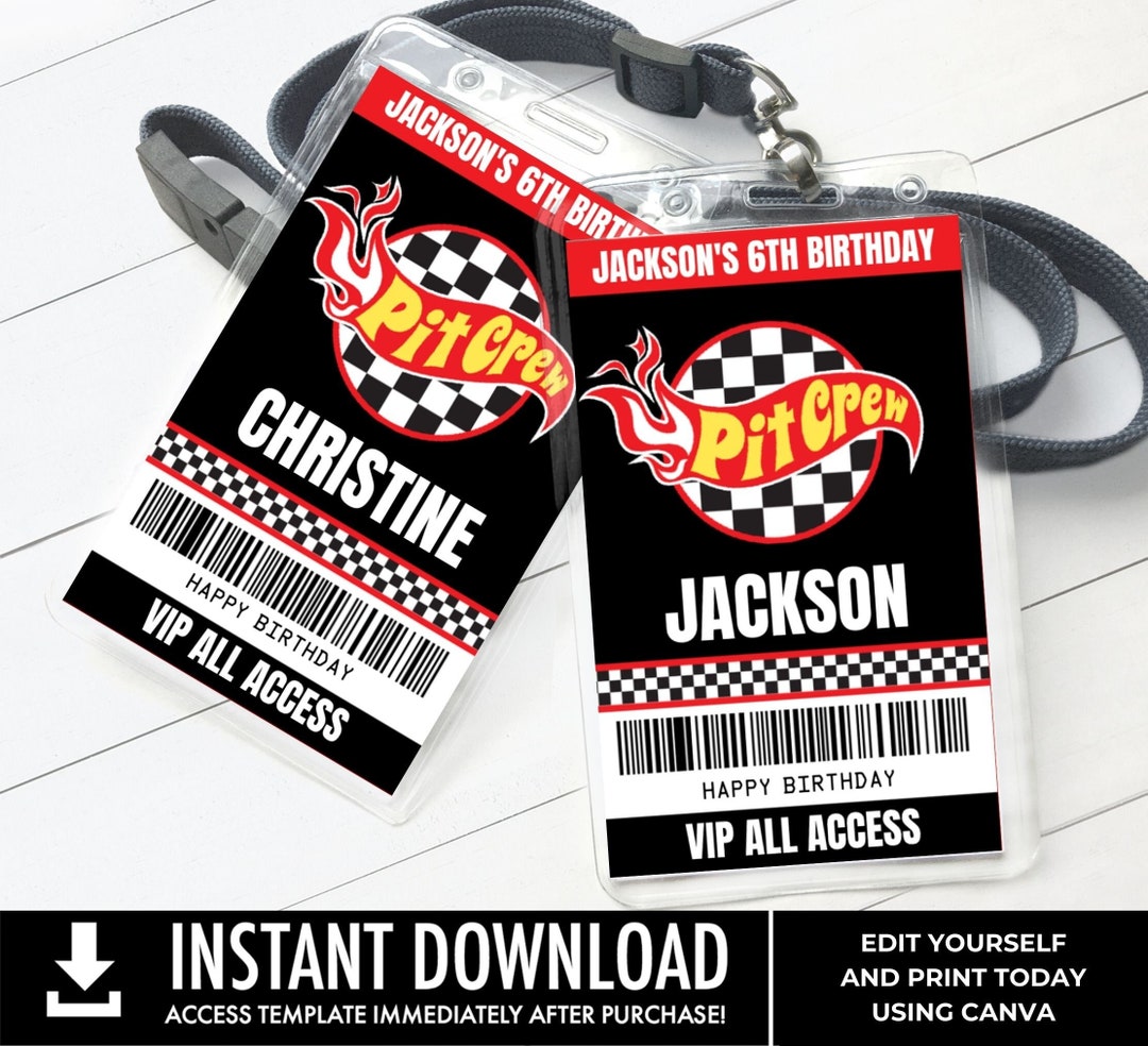 Pit Crew Badge,cars Birthday Party,vip All Access Badge,pit Crew ID ...