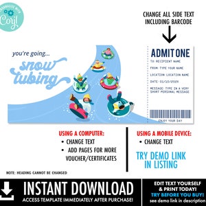 Snow Tubing Gift Certificate, Snow Sledding Surprise Gift Voucher You ...