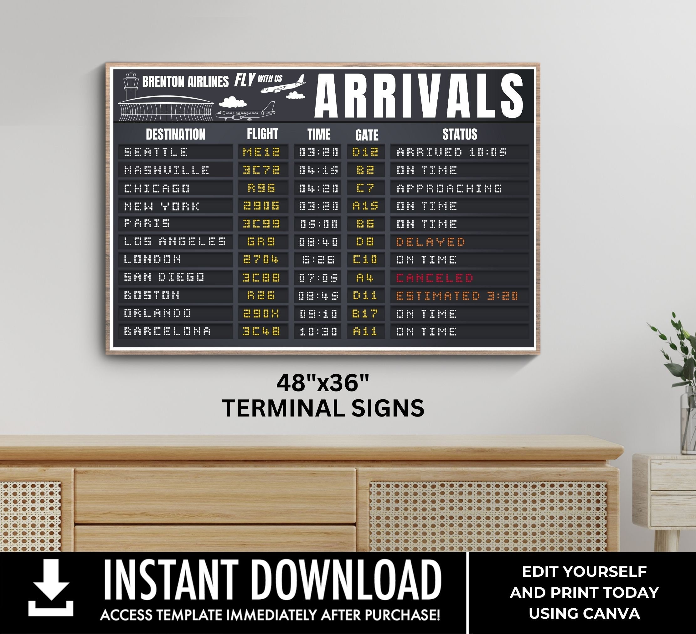 Airplane Party 48"x36" Poster, Arrival Signs, Airport Terminal Sign ...