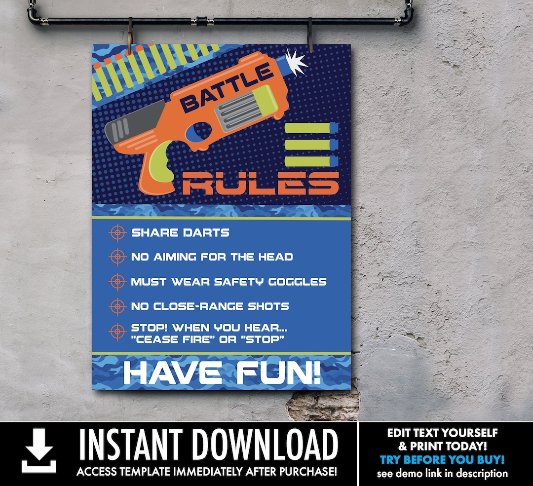 Dart Wars Rules 18"x24" Sign, Dart Battle Rules, Dart Gun, Target Party ...