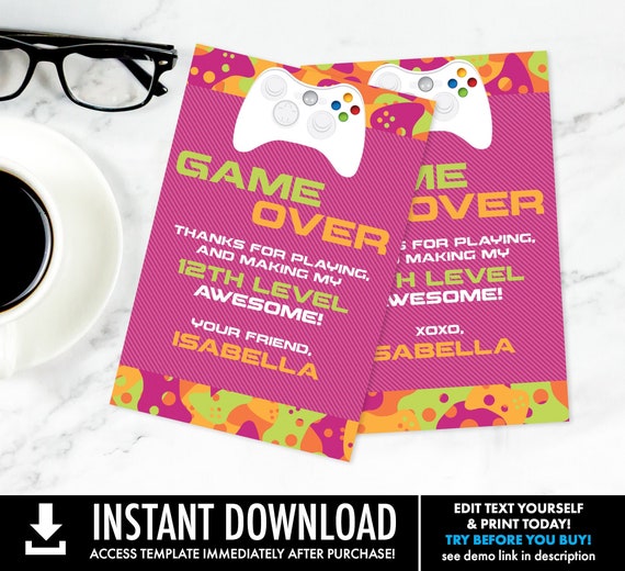 Video Game Party Thank You Card - Video Gamer Thank You, Birthday ...
