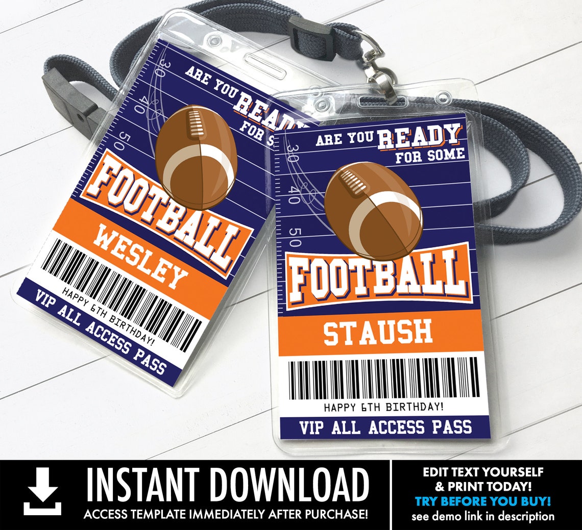 Football VIP Badge All Access Pass Sports Badge Lanyard - Etsy