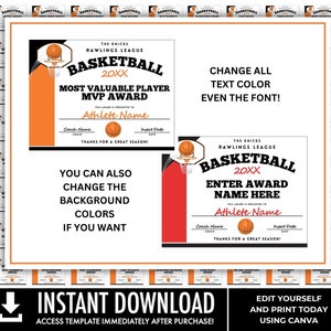 Customizable End-of-season Basketball Award Certificate, Celebrations ...