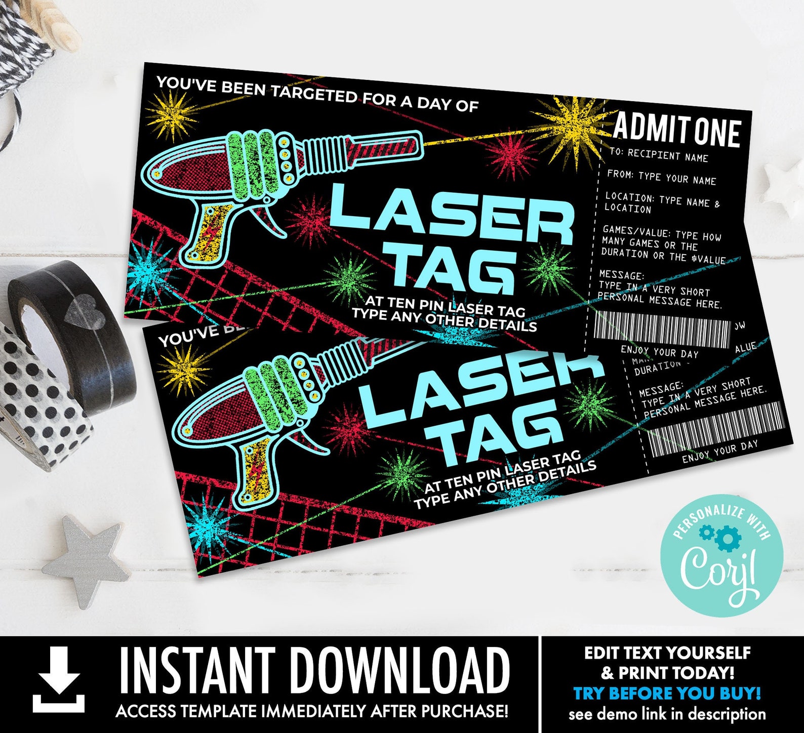 Laser Tag Gift Certificate, Laser Tag Surprise Gift Voucher, Arcade ...