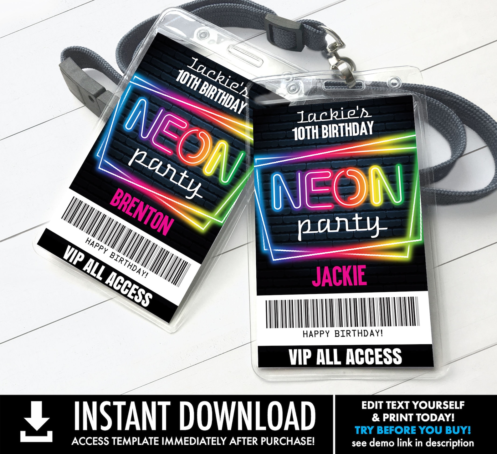 Neon Party VIP Badge Neon Glow Theme Glow Party All Access - Etsy