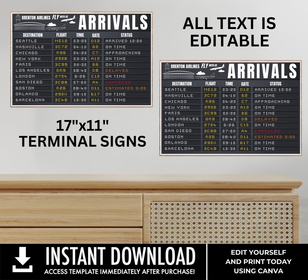 Airplane Party 11x17 Poster, Departure & Arrivals, 2 Poster/sign SET ...