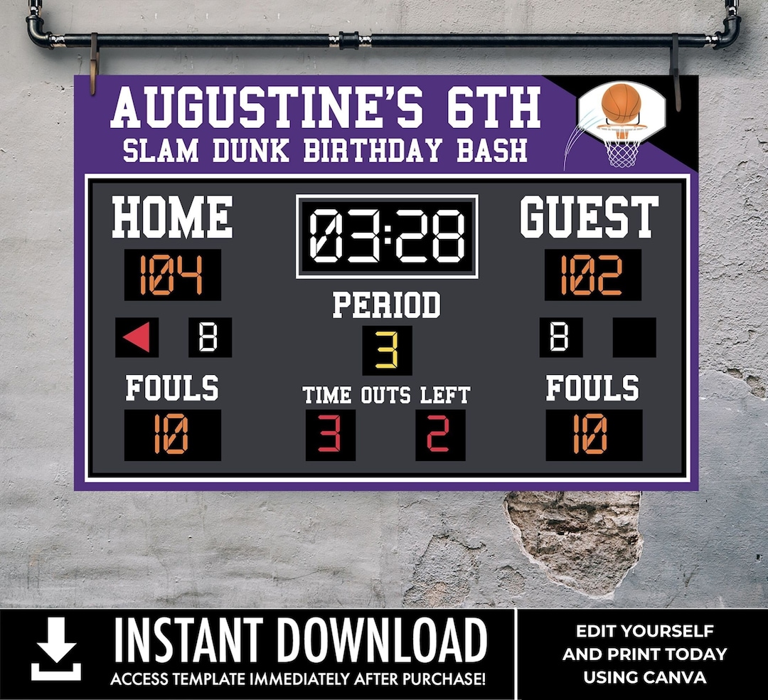 Basketball Scoreboard Printable 36"x24" Poster, Scoreboard Sign ...