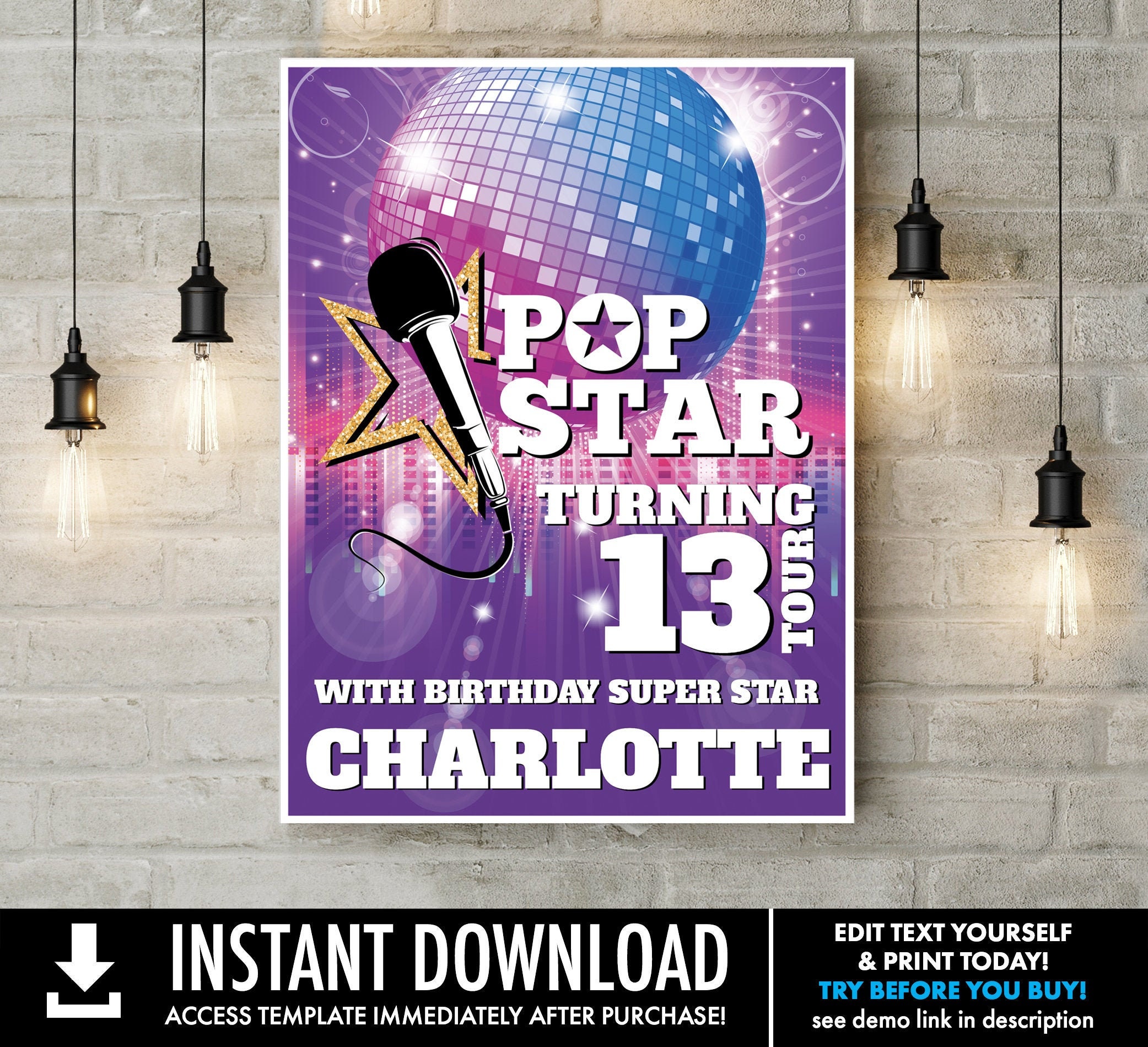 Pop Star Party 18x24 Sign/poster Printable Rock 'n Roll - Etsy