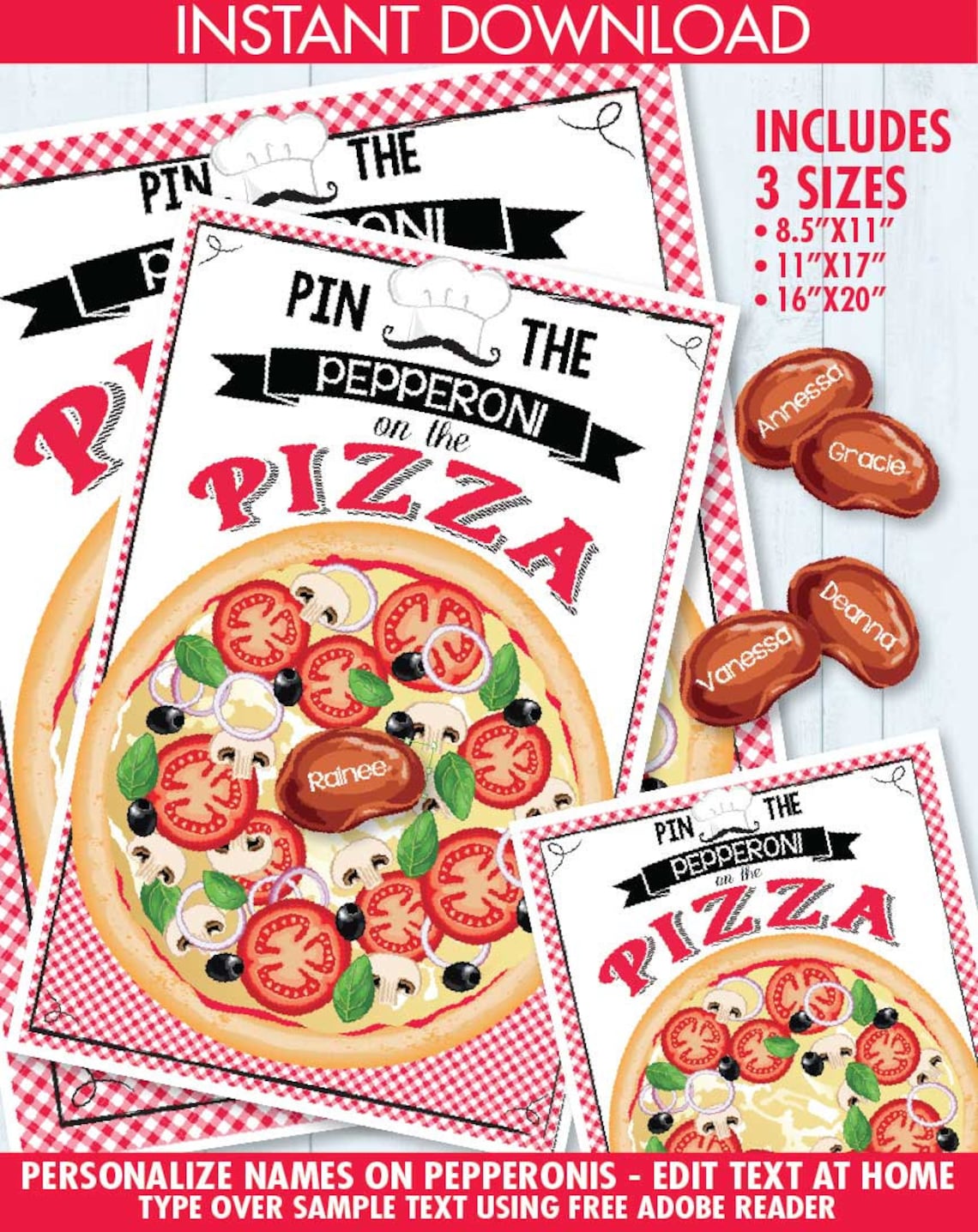 Pizza Party Pin the Pepperoni Game Pizza Birthday Party | Etsy