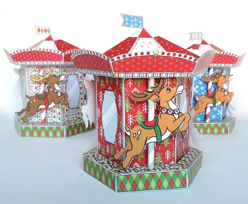 Christmas Printable Box Reindeer Carousel DIY Box - Etsy