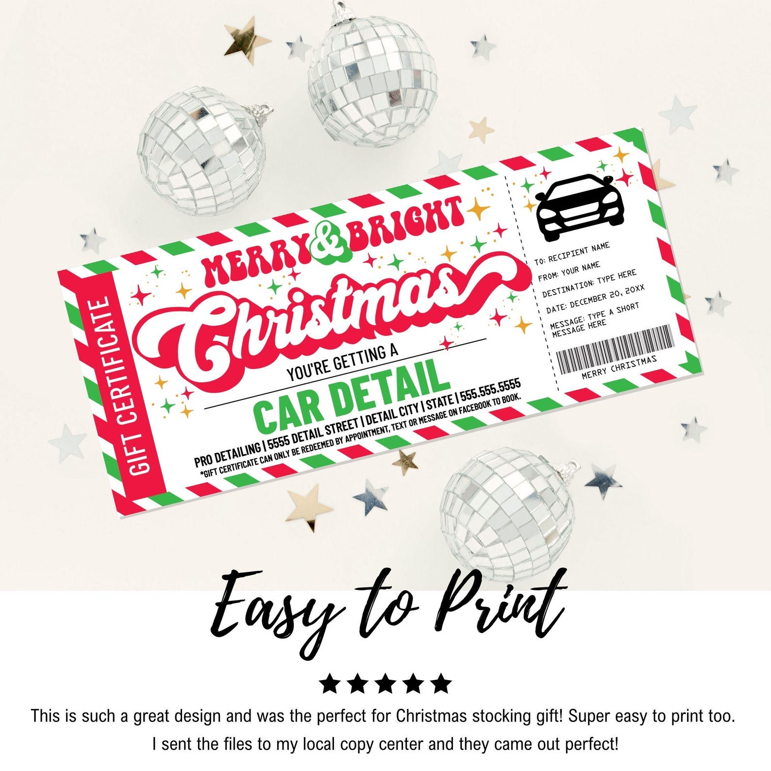 Christmas Car Detail Gift Certificate, Surprise Gift Voucher, Merry ...