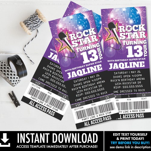 Rockstar Birthday Party Invitation Instant Download With - Etsy