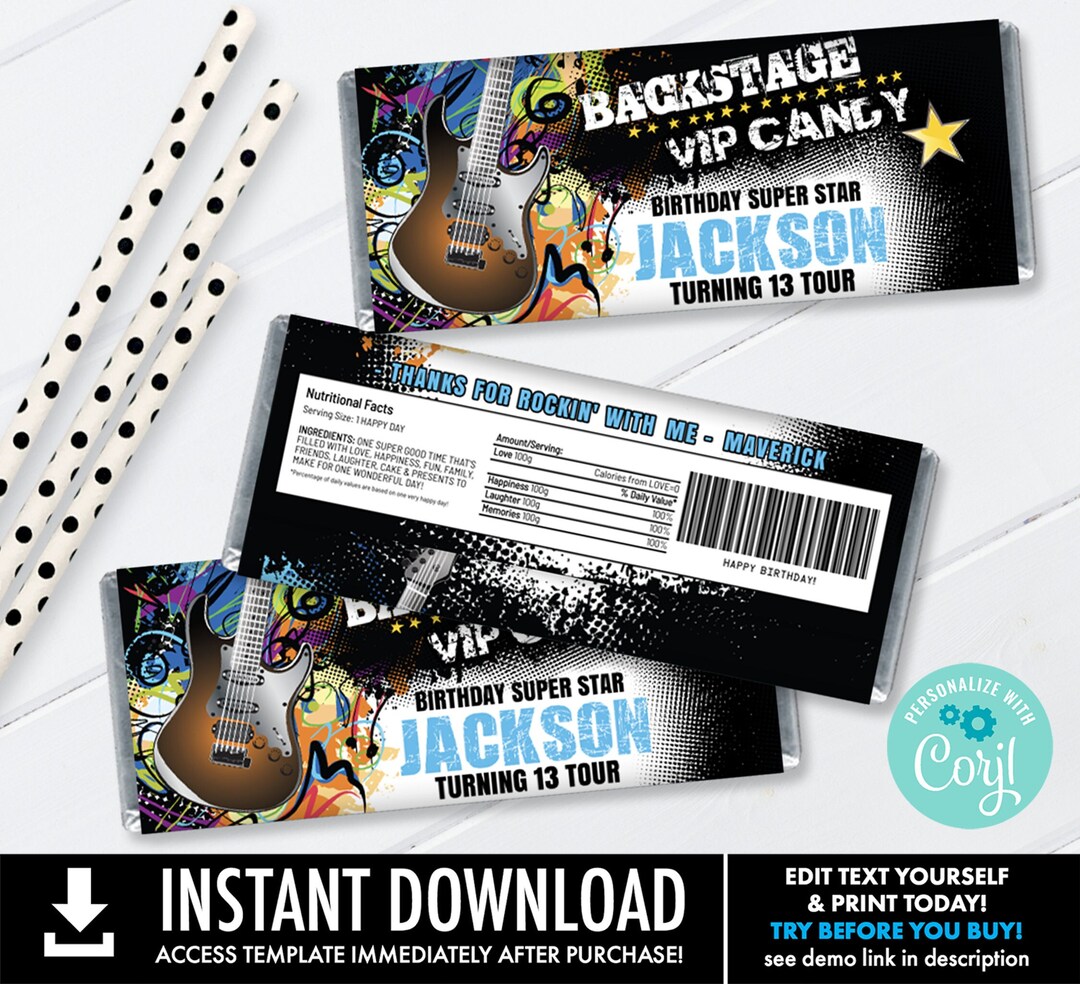 Rock Star Candy Wrap/label, Rockstar Party, Rock'n Party Candy Bar ...