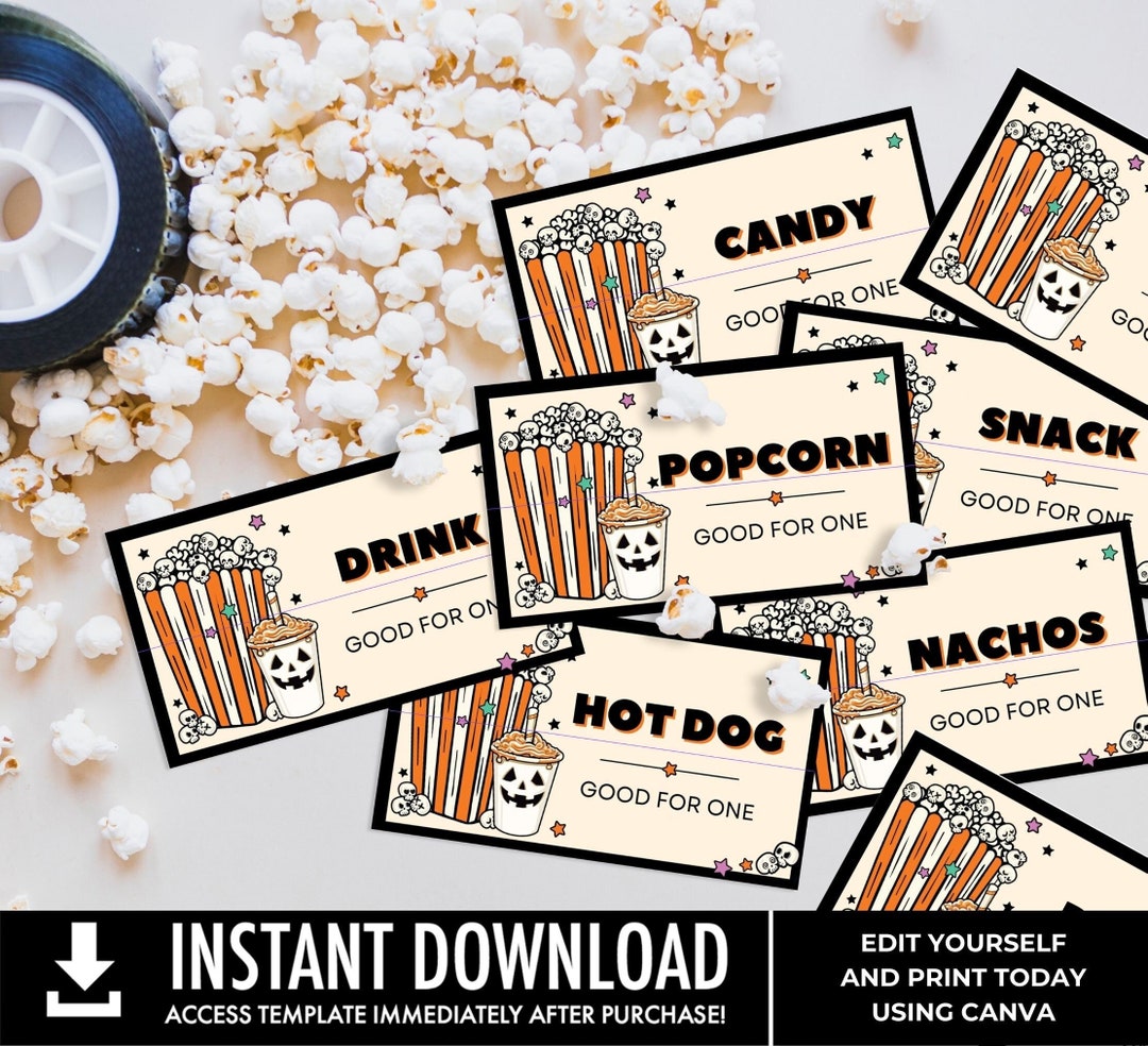 Scary Movie Night Halloween Food Tickets, Horror Movie Flicks Food ...