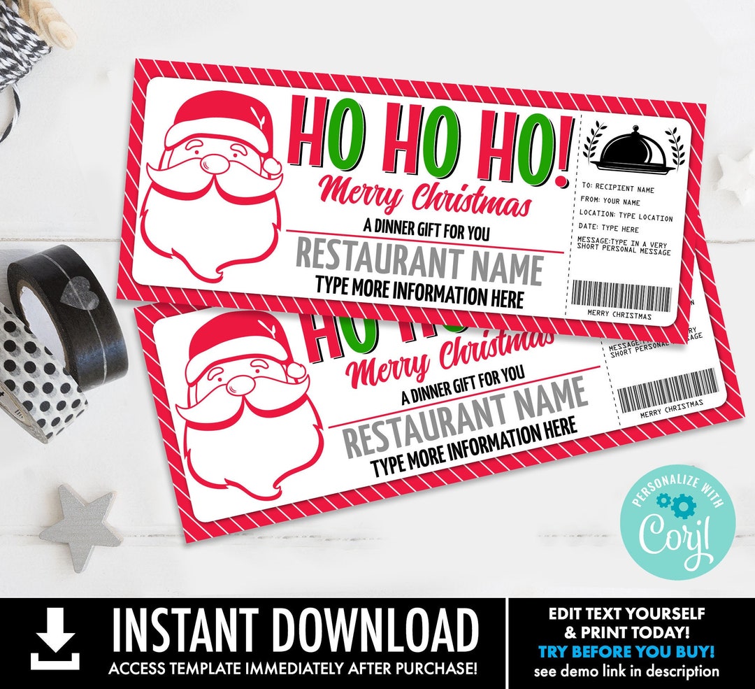 Santa Restaurant Gift Voucher, Dinner Reservations Gift Certificate ...