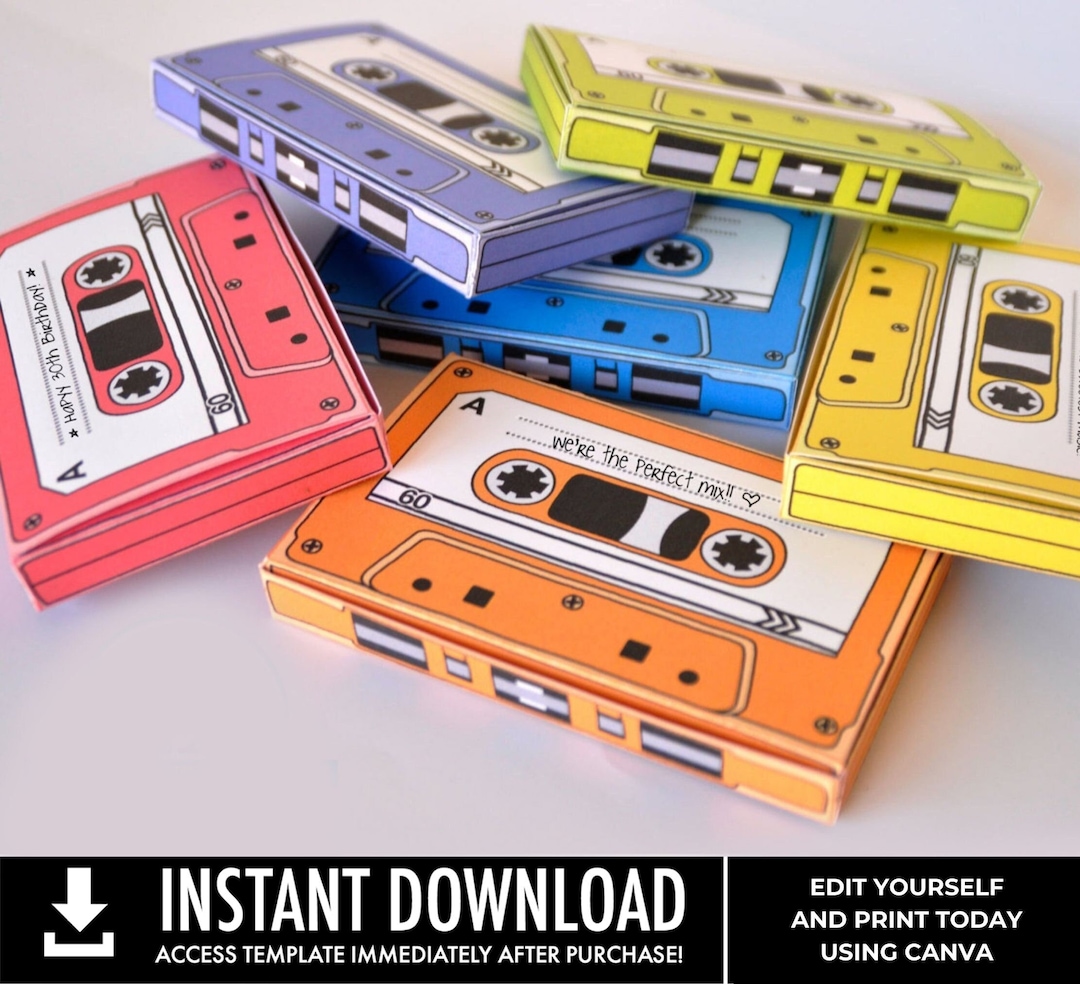 Cassette Tape Box 7 EDITABLE Boxes, Gift Card Holder, Party Favor Boxes ...