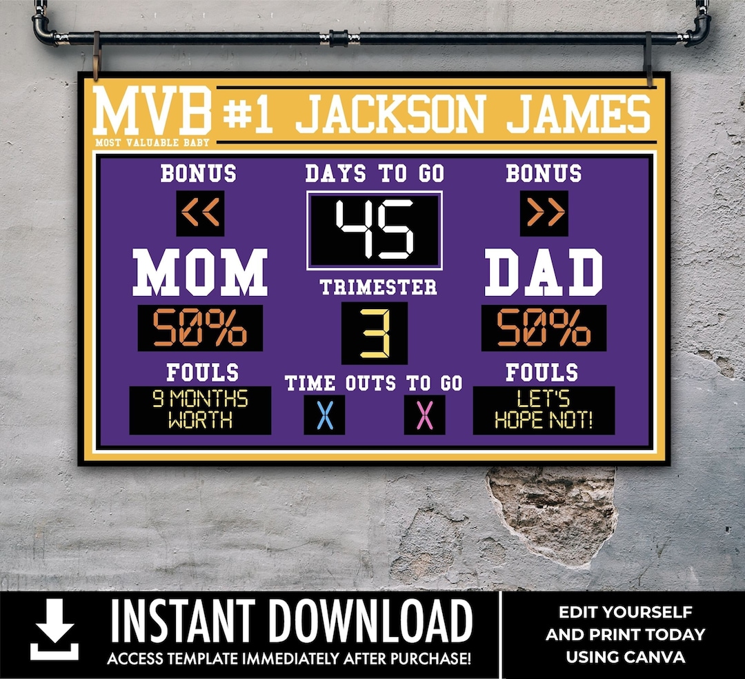 Baby Shower Scoreboard Printable 36"x24" Poster - Scoreboard Sign, Baby ...