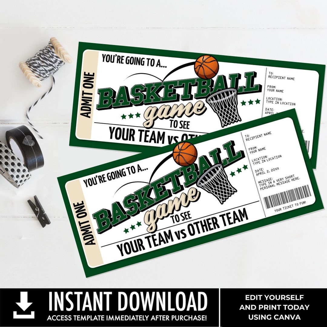 Basketball Ticket Gift Editable Template, Surprise Basketball Game ...