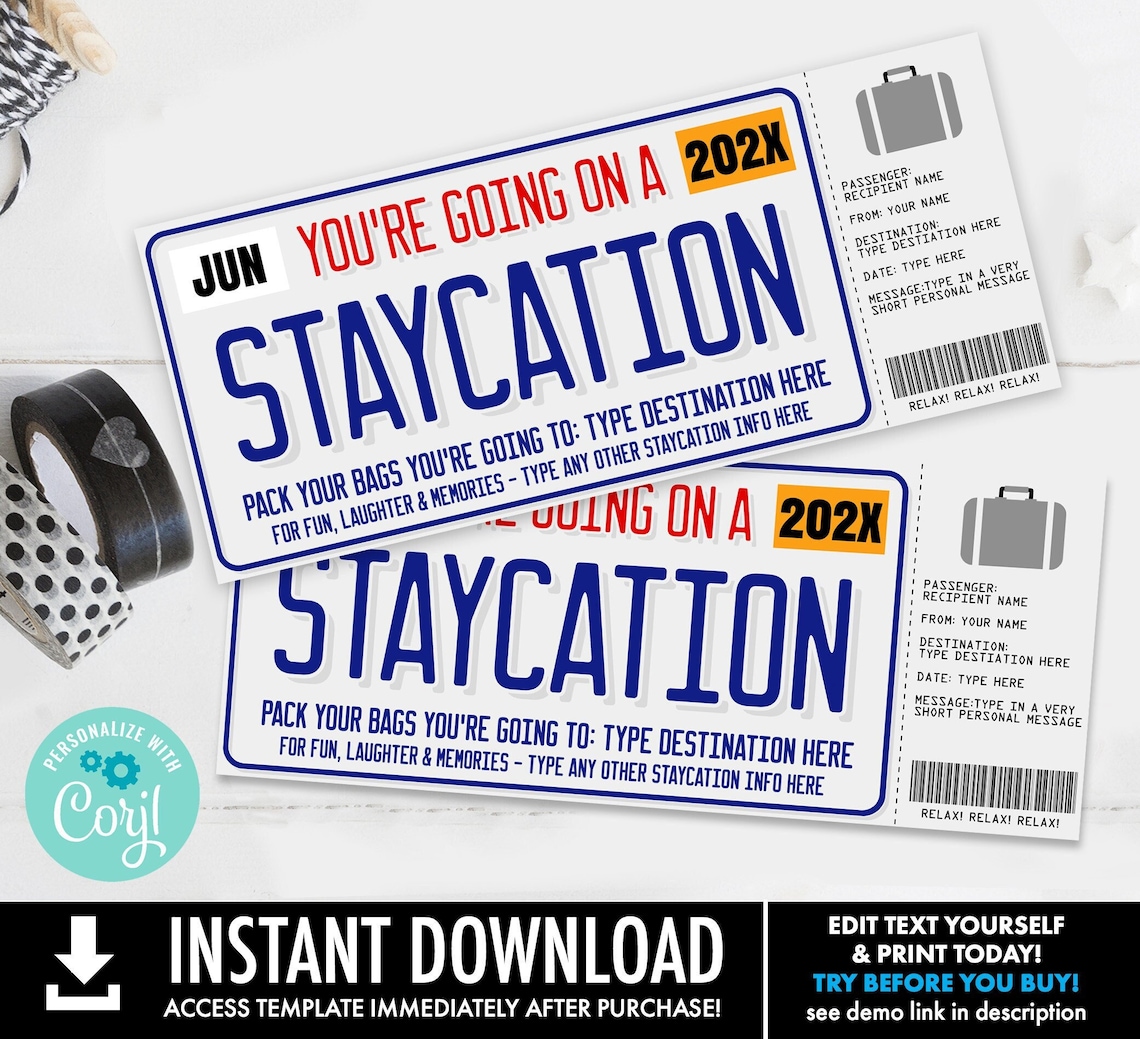 Staycation Surprise Gift Voucher Staycation Gift Certificate - Etsy