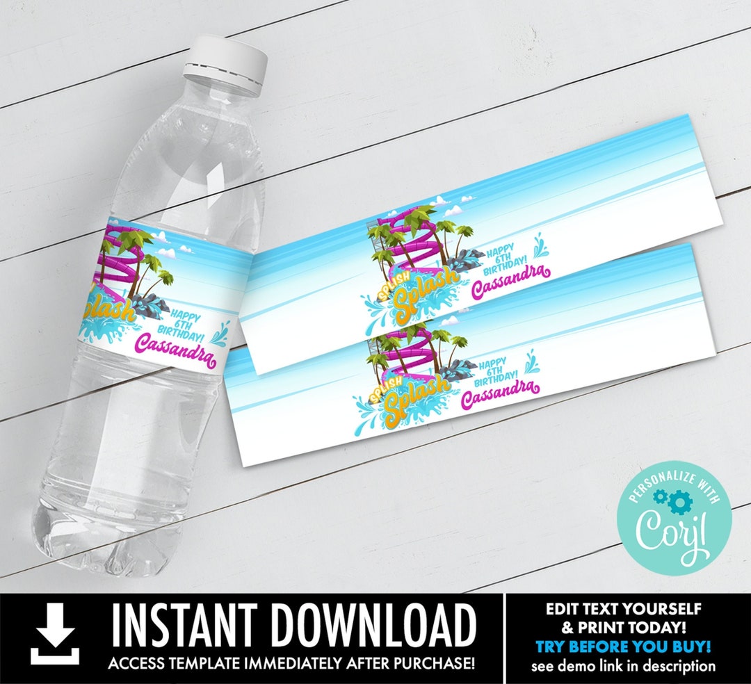 Waterslide or Waterpark Birthday Party,water Bottle Label,drink Wrap ...