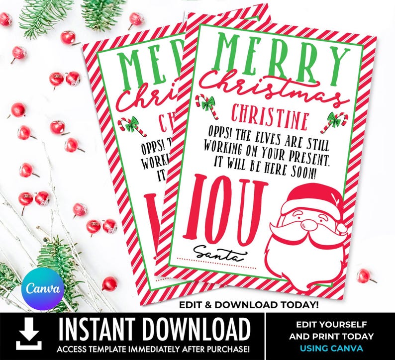 IOU a Christmas Gift, Delayed Gift Delivery Label, Notification From ...