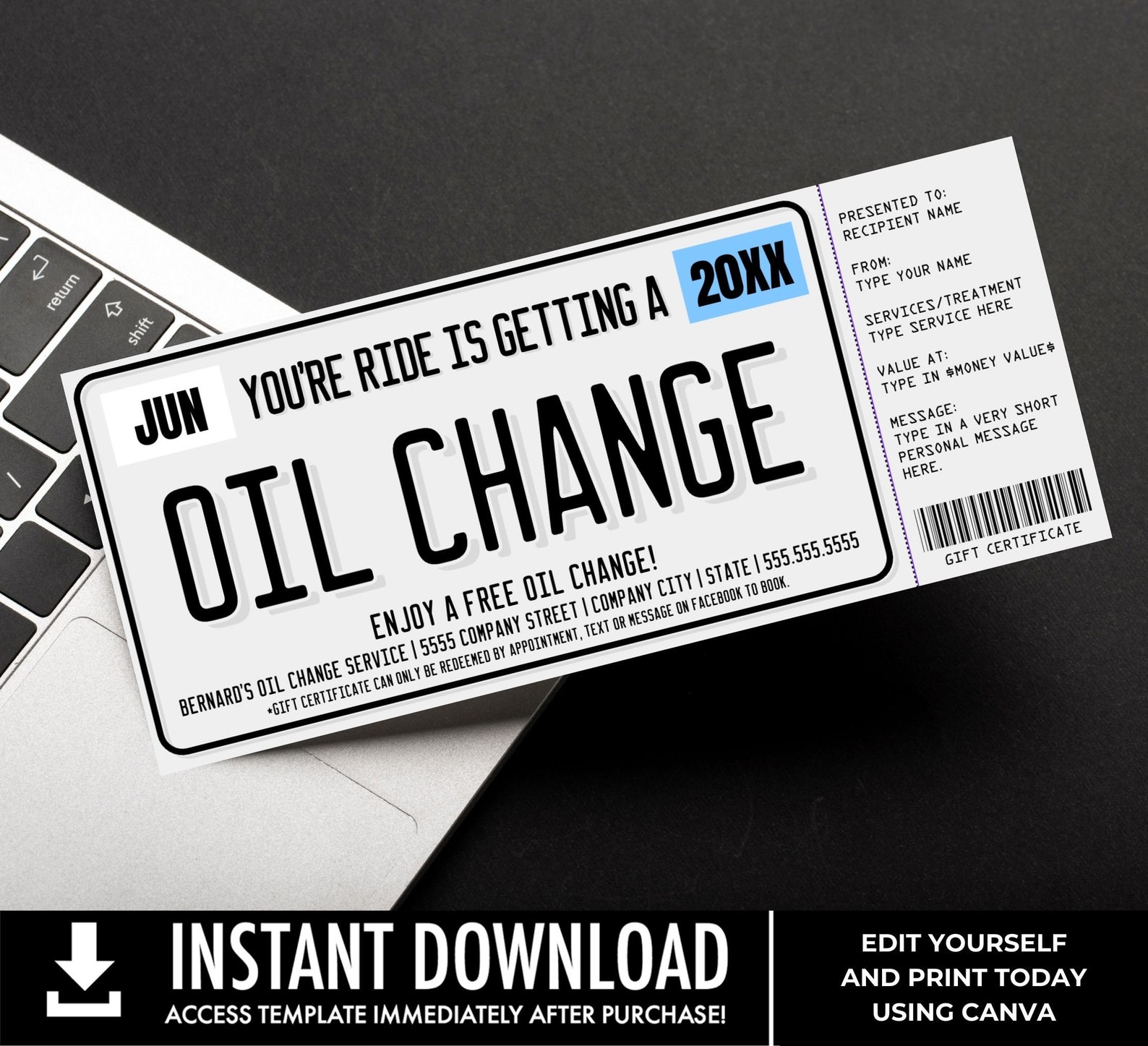 Oil Change Gift Certificate, License Plate Surprise Gift Voucher, Fix ...