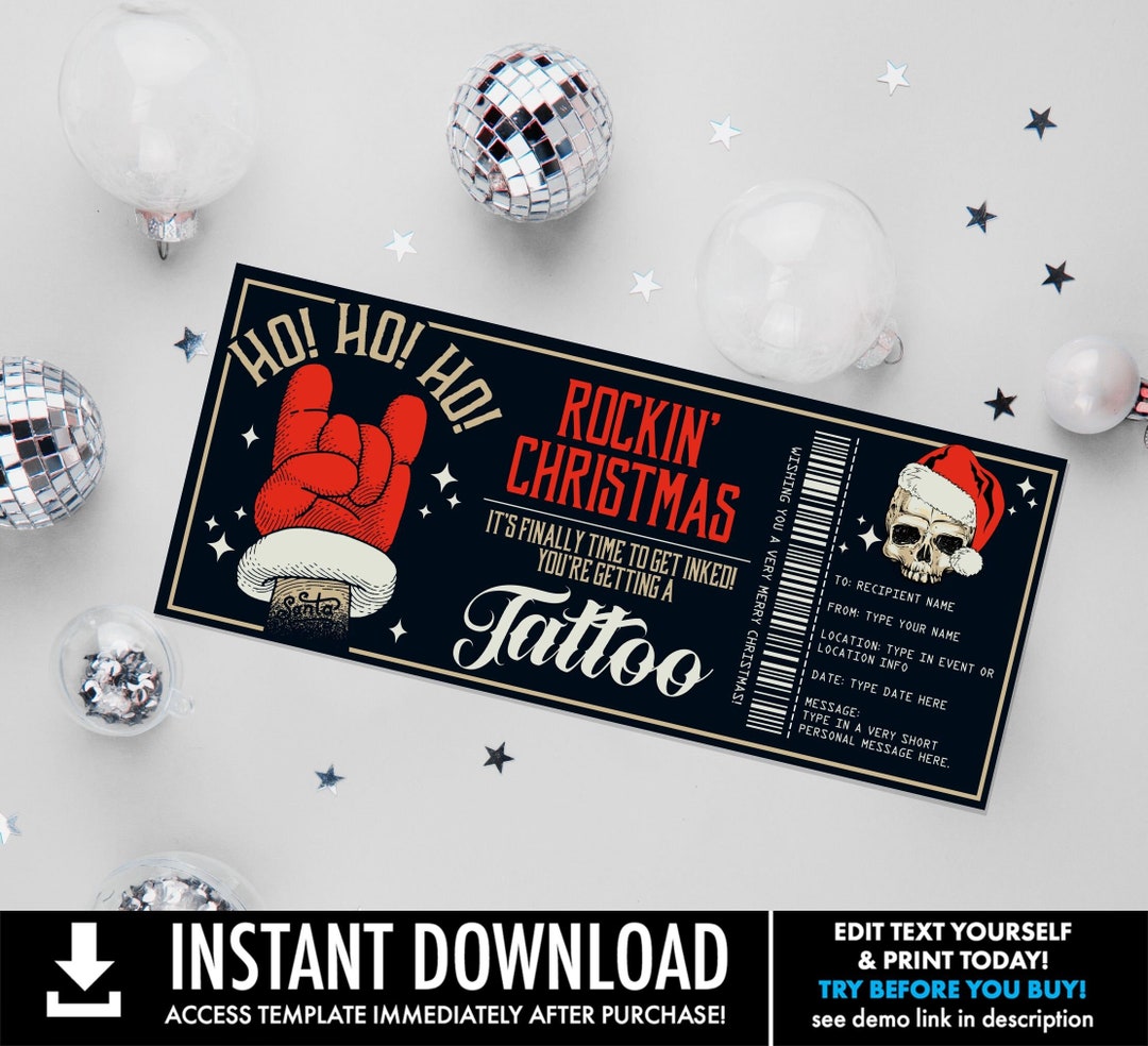 Christmas Tattoo Gift Certificate, Time to Get Inked Gift Voucher ...