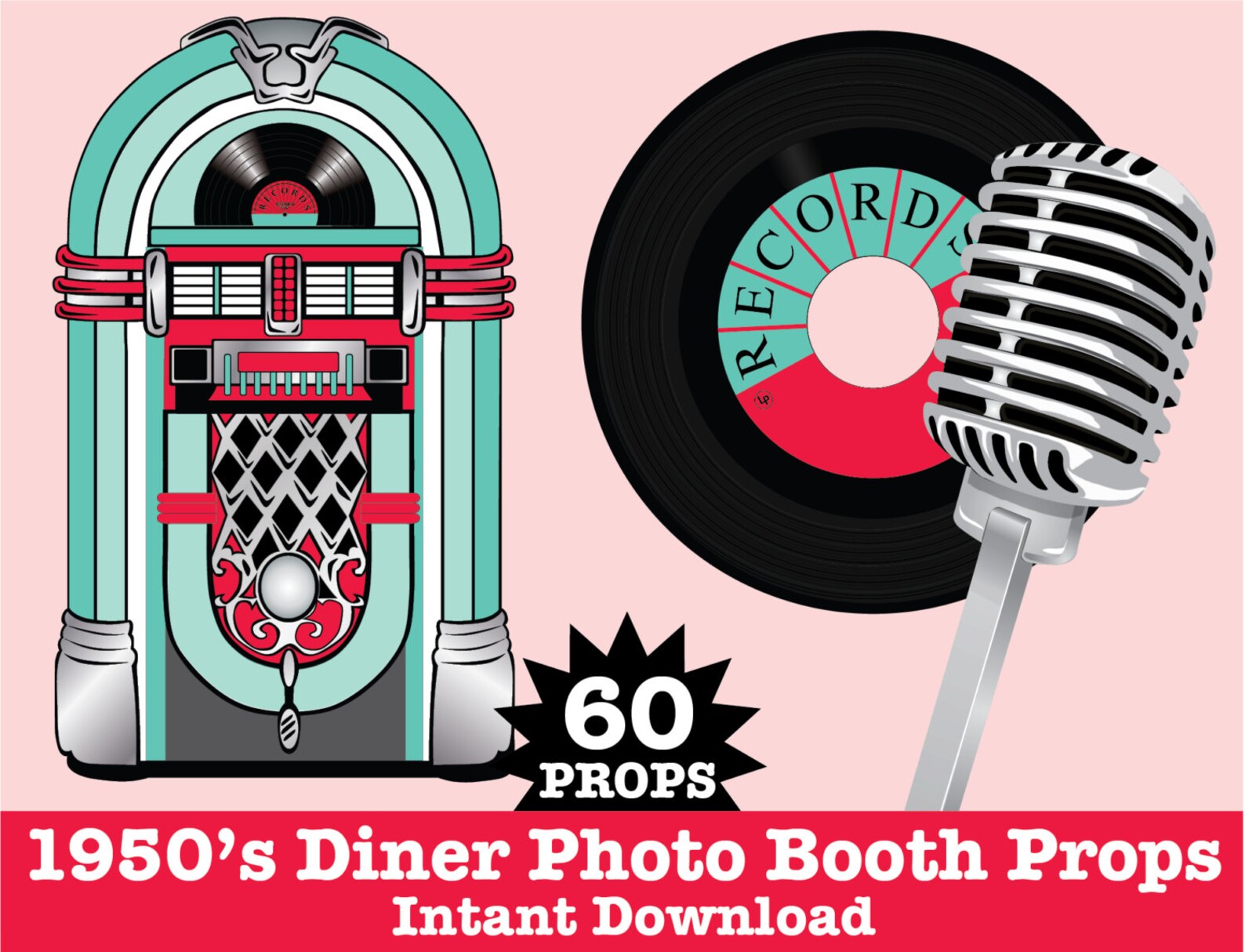 50s Photo Booth Props, Diner Party, Fifties Party, Rock N Roll Party ...