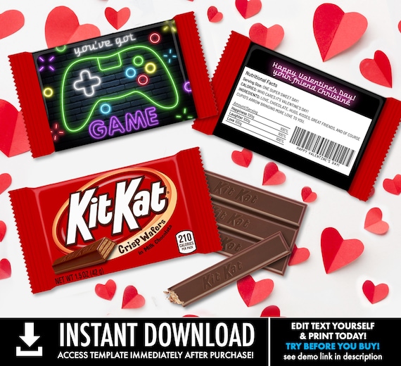 Valentine You've Got Game Neon Xbox Controller Kit Kat Candy Wrap/Label ...