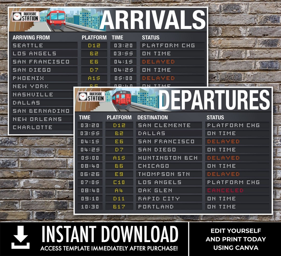 Train Party Arrival & Departure Terminal Signs, Train Terminal Signs ...