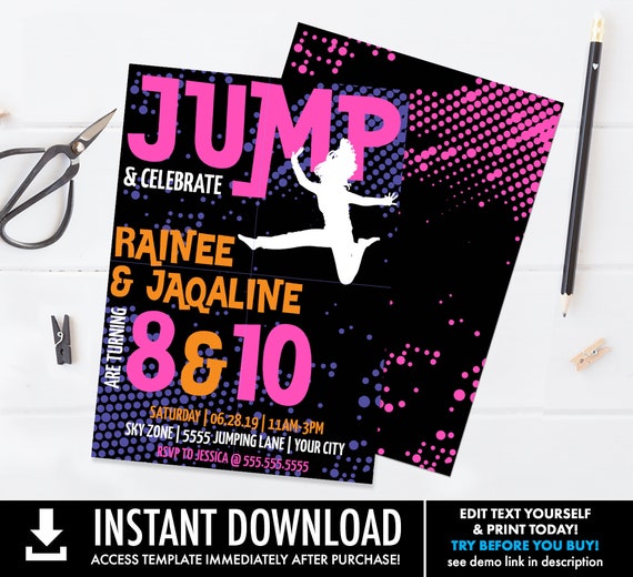 Jump Birthday Invitation Twins Trampoline Invite Jump And Play Bounce