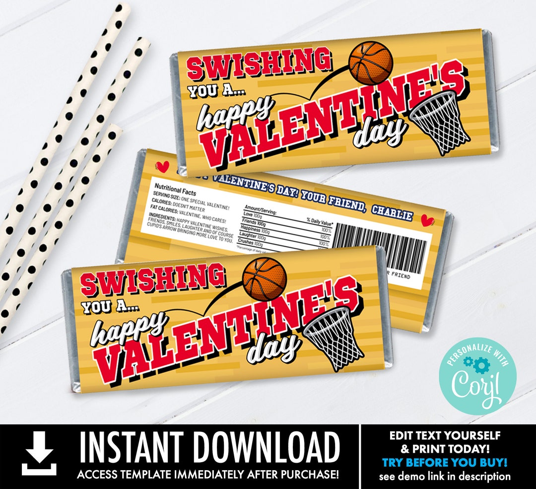 Valentine Basketball Candy Bar Label/wrap, Swishing You A Happy ...