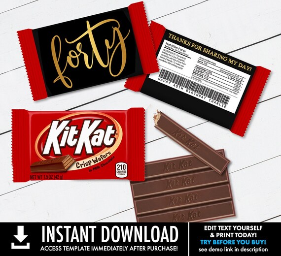 40th Birthday Kit Kat Candy Bar Label/Wrapper - 40th Party Favor, GOLD ...