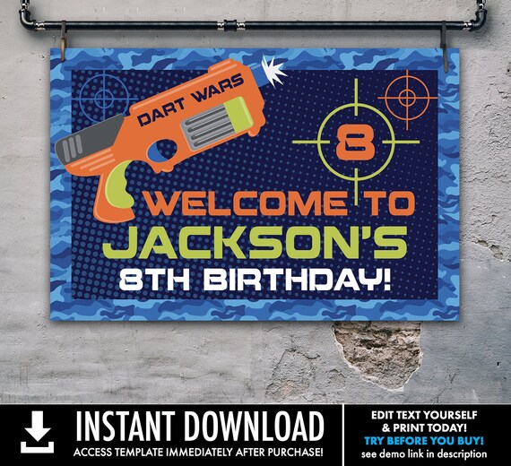 Dart Wars Welcome Party 36"x24" Sign, Dart Battle, Dart Gun, Target ...