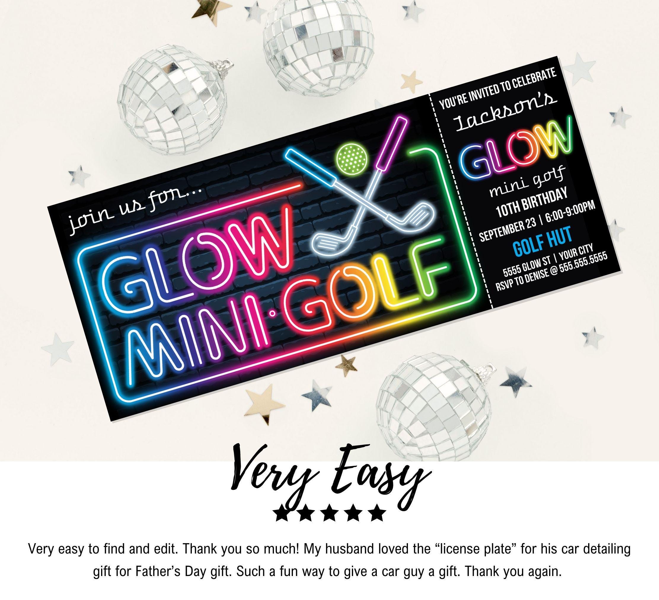 Mini Golf Glow Invites, Mini Golf Party, Golf Par-tee, Hole in One,golf ...