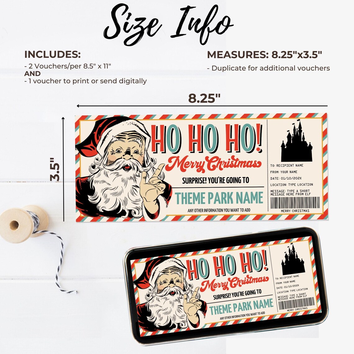 Retro Santa Amusement Park Gift Certificate,amusement Park Gift Ticket ...