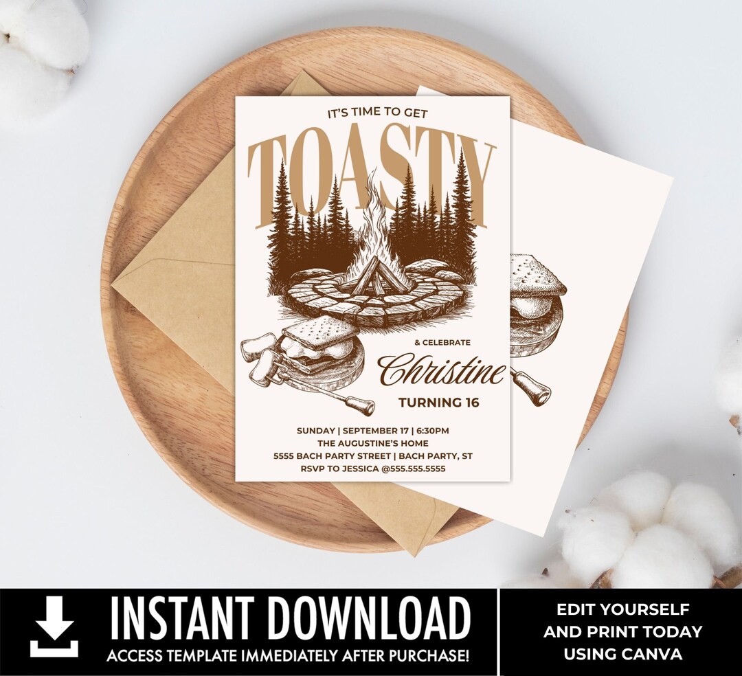 Let's Get Toasty & S'more Birthday Party Invite, Luxury Backyard ...