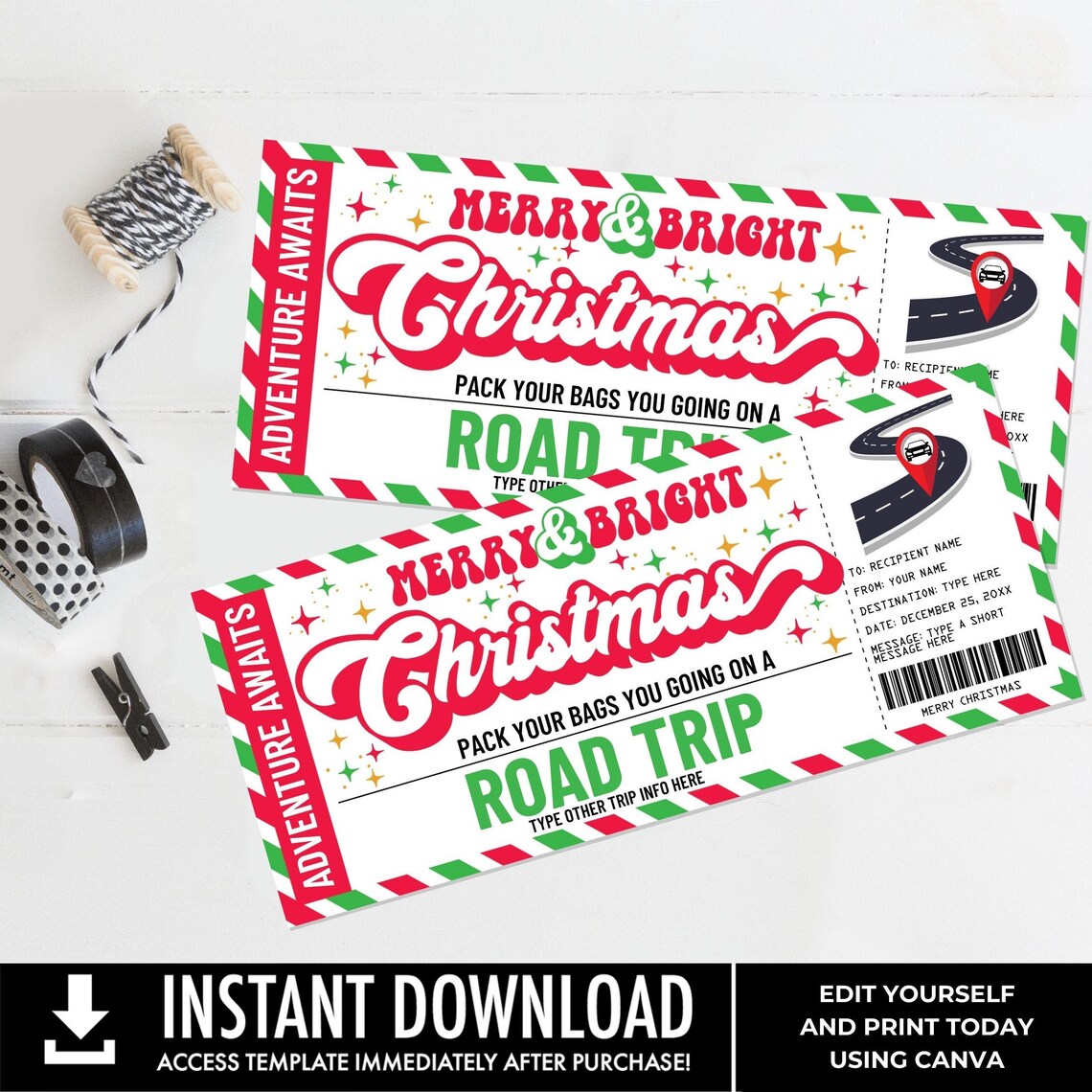 Christmas Road Trip Surprise Ticket Gift Voucher, Road Trip Holiday ...