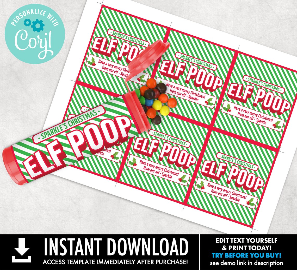 Elf Poop Mini M&m Tube Labelchristmas Party Favor Elf - Etsy