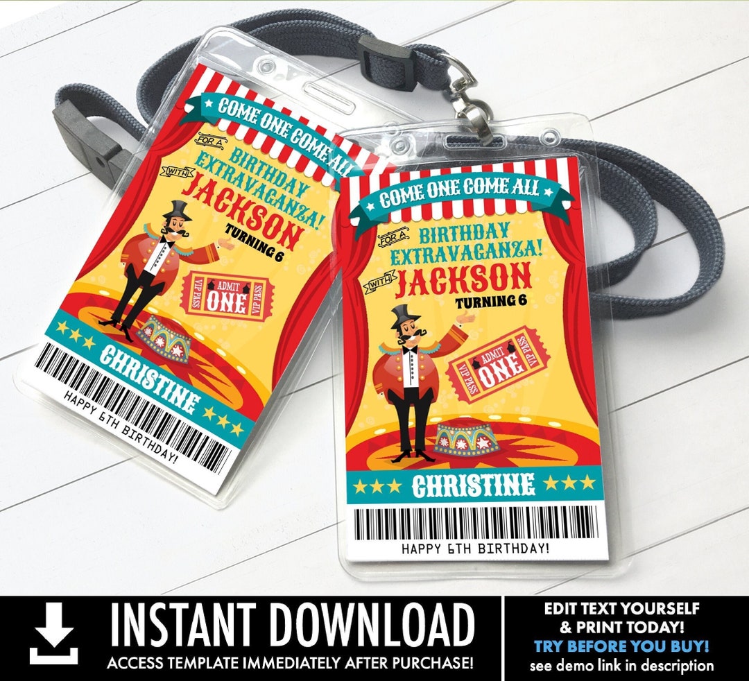 Carnival Circus VIP Badge, Carnival Party, Circus Party, All Access ...