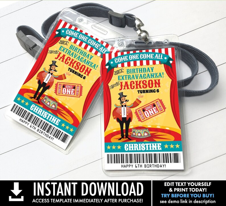 Carnival Circus VIP Badge Carnival Party Circus Party All - Etsy