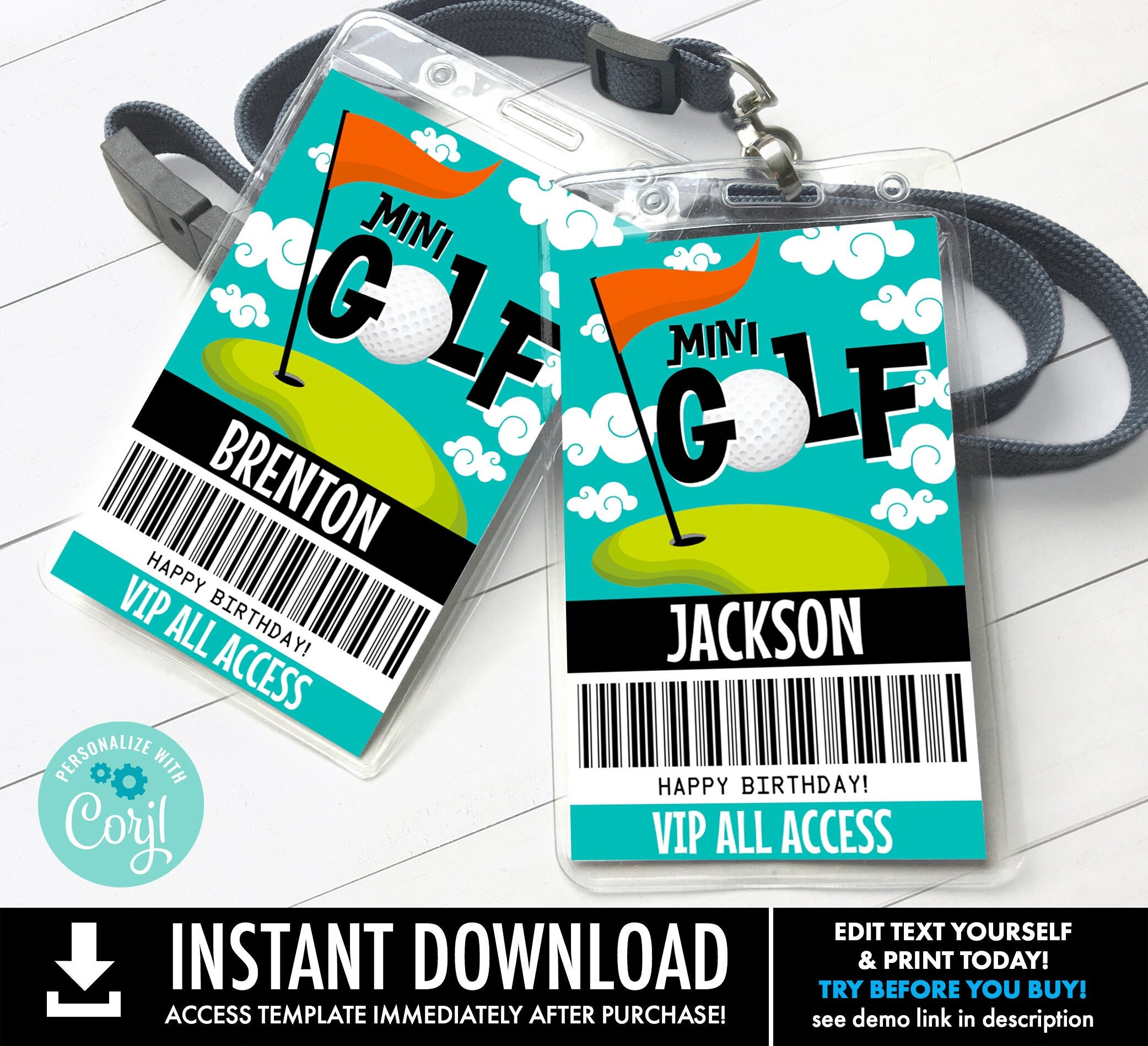 Mini Golf Party VIP Badgeall Access Pass ID Badge Hole in | Etsy
