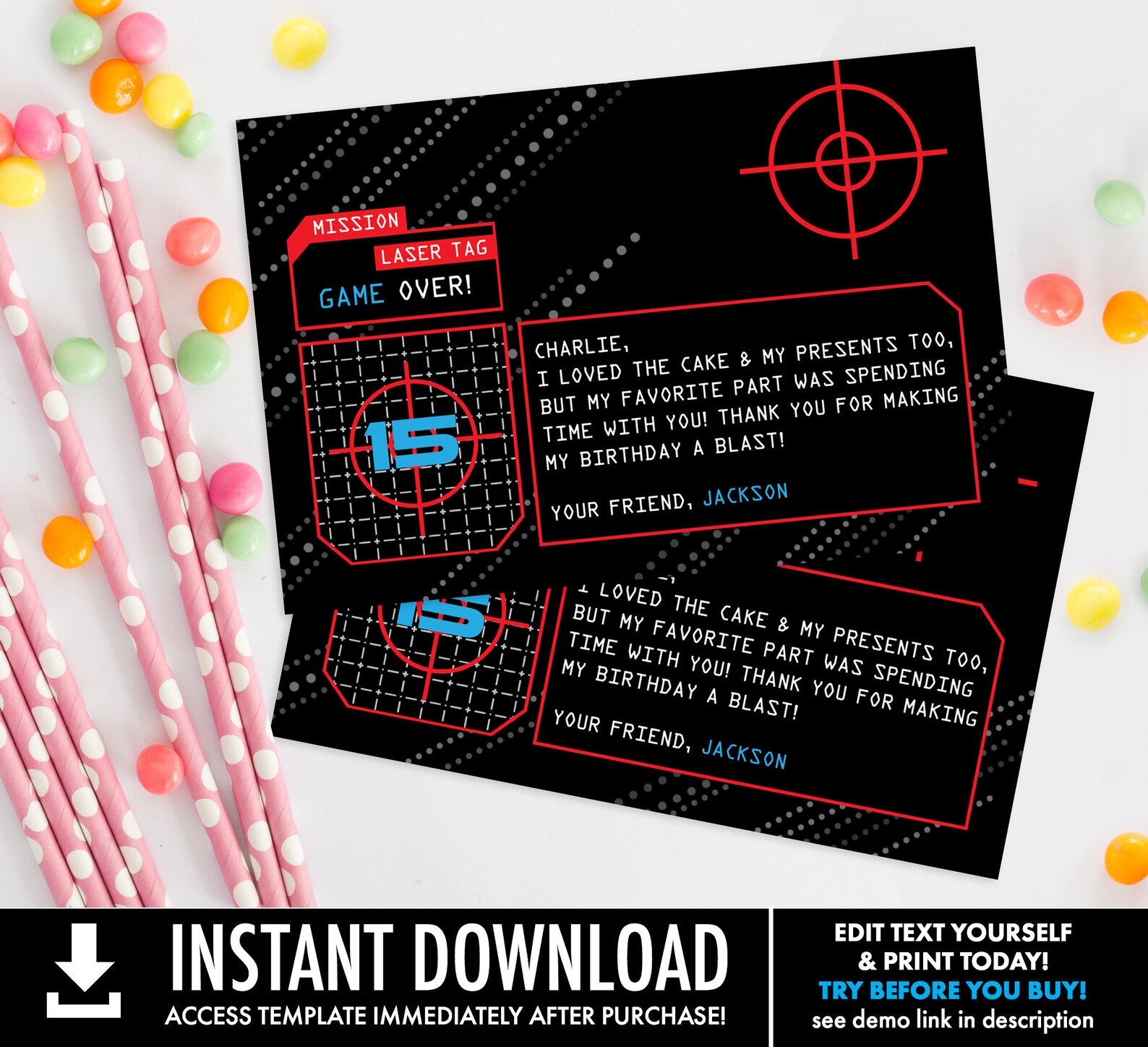 Laser Tag Thank You Card 4x6 Thank You Notes - Etsy