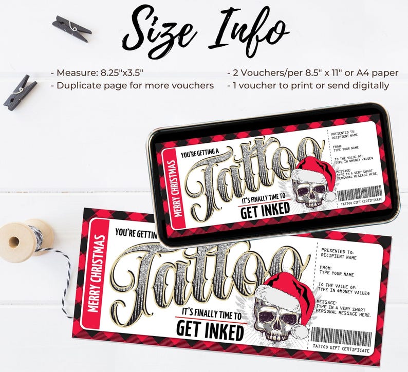 Christmas Tattoo Gift Certificate, Finally Time to Get Inked Gift ...