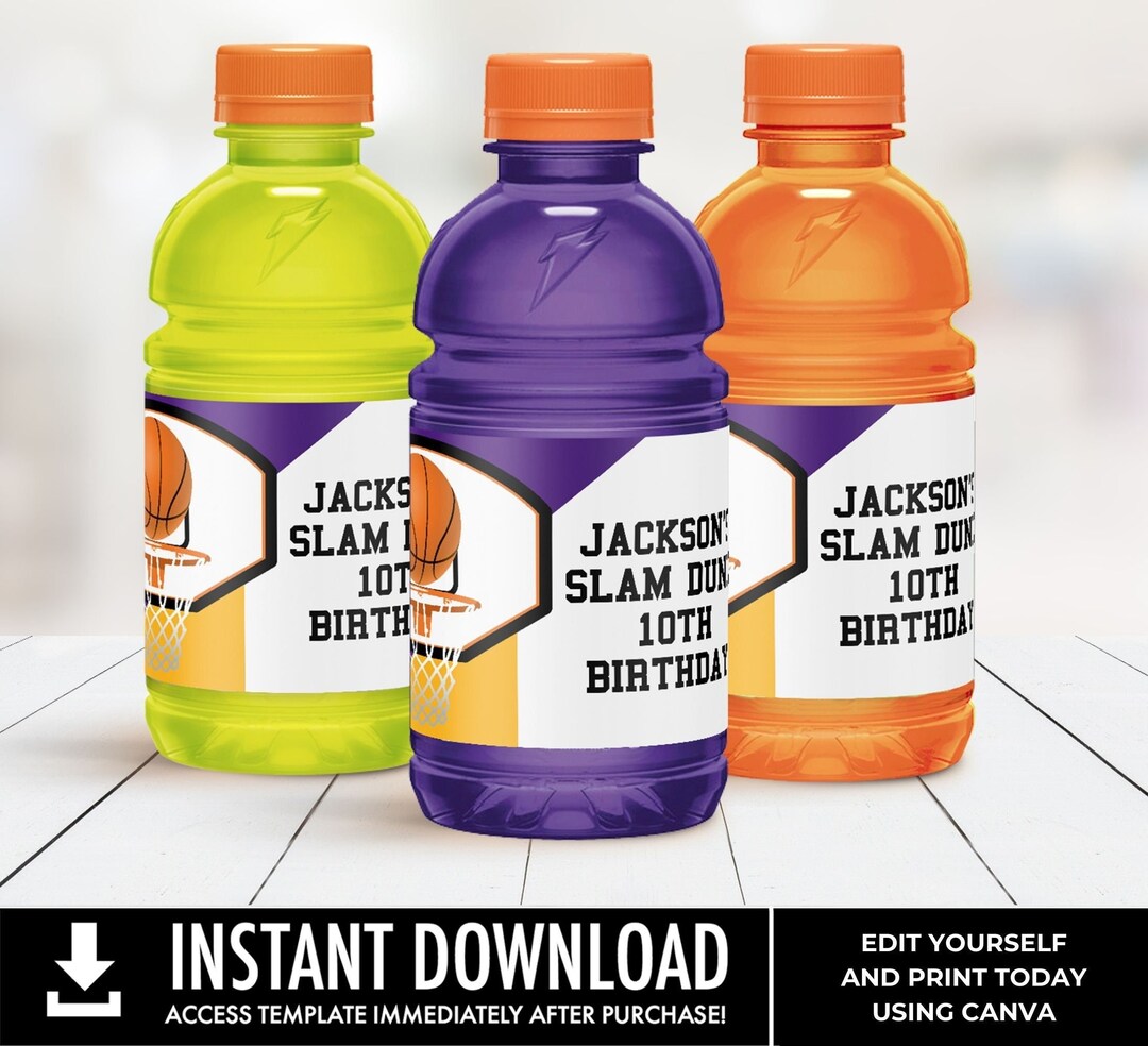 Basketball 12oz Sports Drink Wrap/label, Drink Label, Basketball Party ...