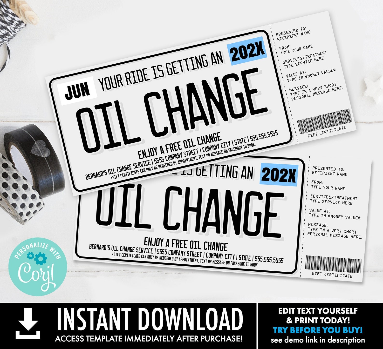 Oil Change Gift Certificate License Plate Surprise Gift - Etsy