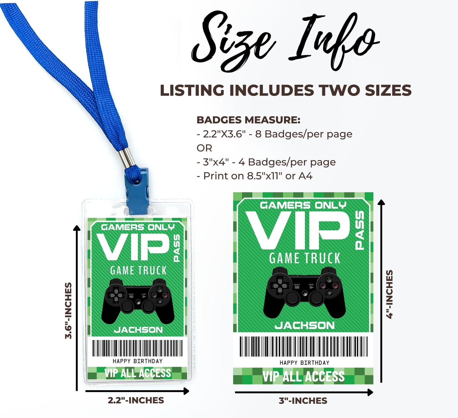 Video Gamer VIP I.D. Badge Invitation- 2-sided Badge, Party Favor, Game ...